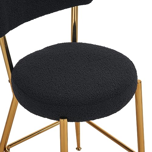 RIGHTPARTS Boucle Bar Stools Set of 2, 24 inch Modern Counter Height Bar Stools, Kitchen Island Stool Dining Chairs Tall Barstools with Backrest Fabric Upholstered Padded Metal Legs (2, Black 01)