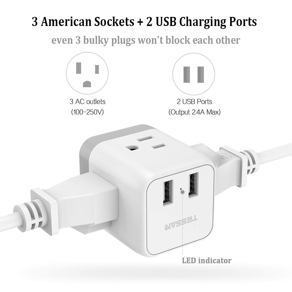 TESSAN South Africa Power Adapter, Type M Travel Adapter Plug with 3 US Outlets and 2 USB Ports, US to South Africa Plug Adapter Botswana - Safe Grounded