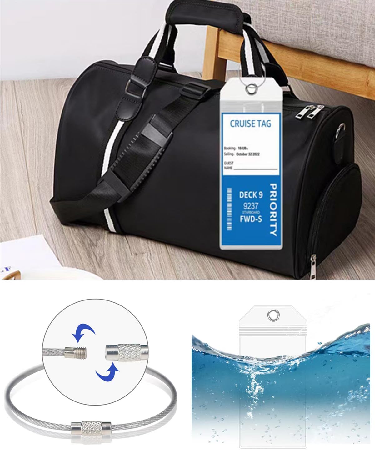 Cruise Luggage Tags (5-Pc Kit) Wide Luggage tag Holder Cruise Essentials Zip Seal Reusable and Steel Loops Premium Clear Thicken Luggage Tags Waterproof