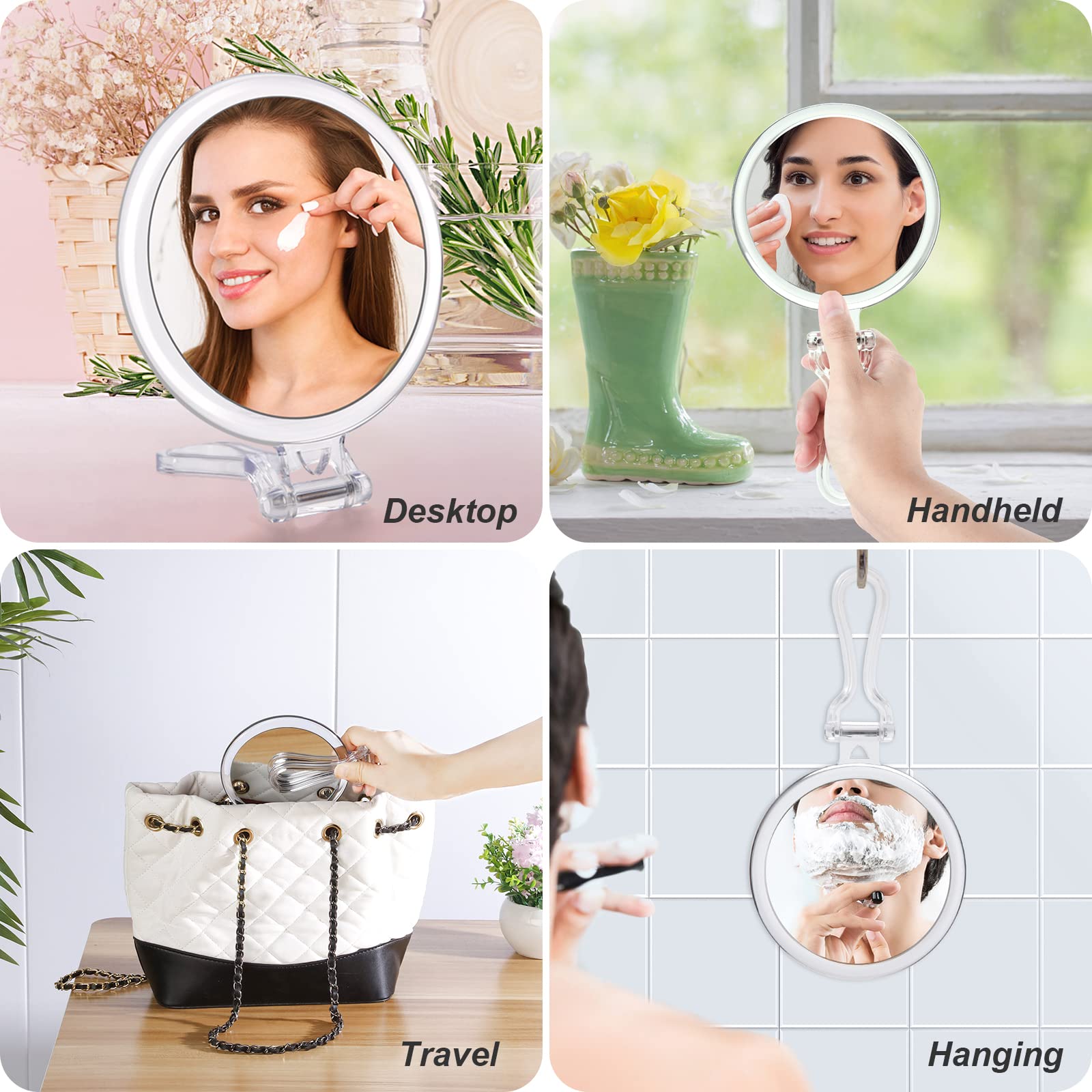 AMISCE 30x Magnifying Handheld Mirror, 2-Sided with Adjustable Stand, Portable, Acrylic Frame, 5'' Diameter, Perfect for Makeup, Shaving, Deep Cleaning