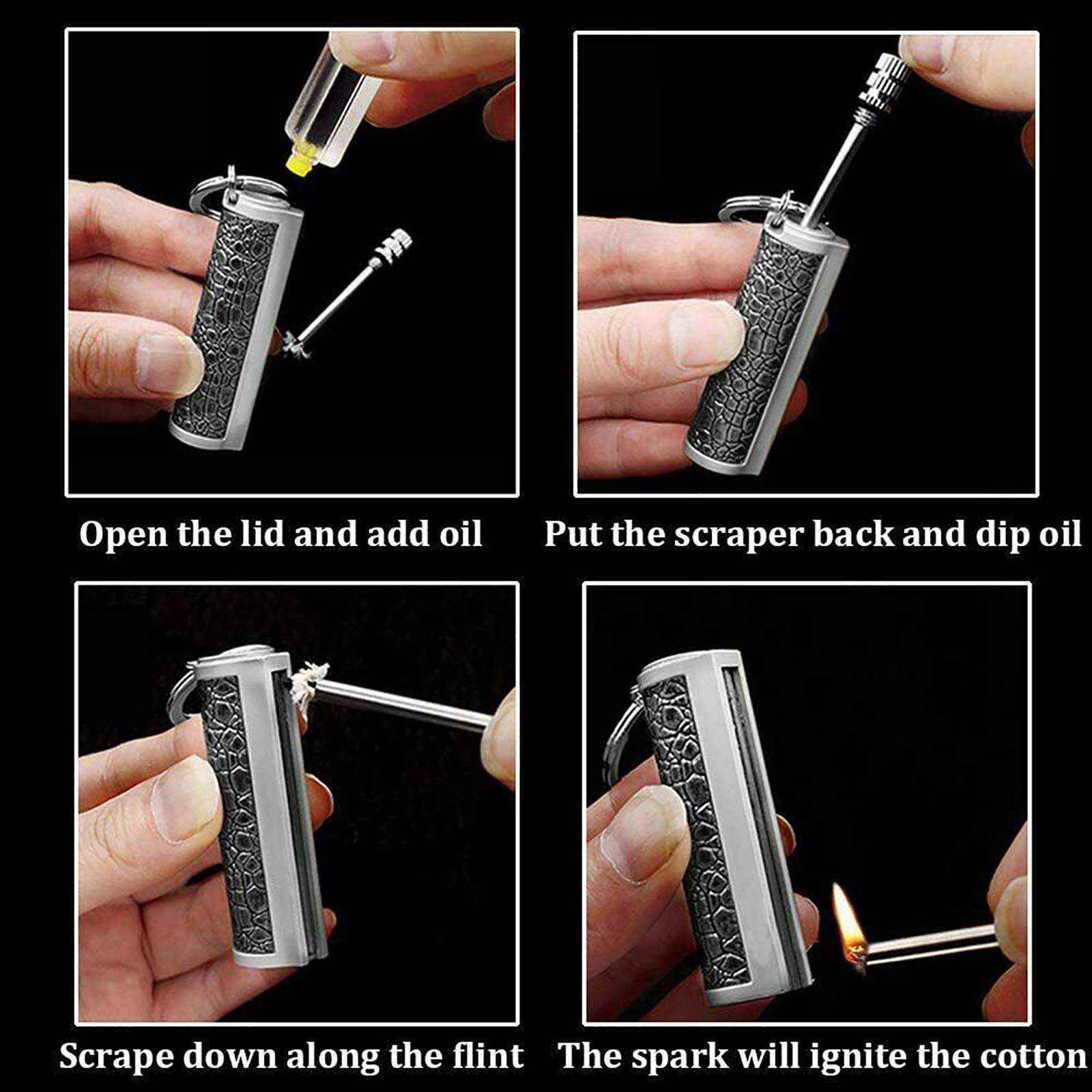 Dragon Honor Fire Starter Lighter Waterproof Flint Match Metal Keychain Camping Survival Kit,Forever Metal Match Lighter (Black)