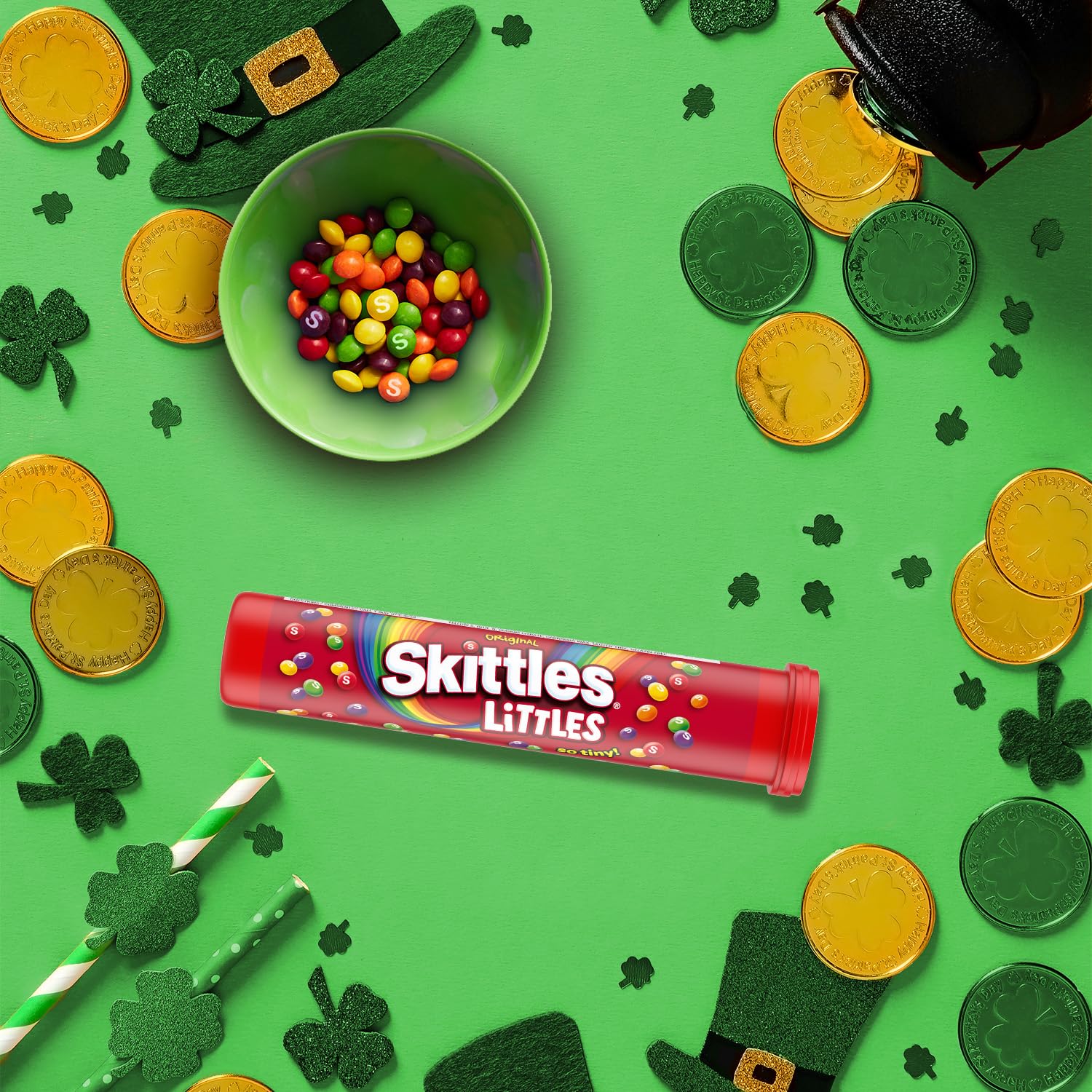 SKITTLES Littles Originals Rainbow St Patricks Day Mega Tubes Tiny Chewy Candy, 45.6 Oz, 24 Ct Bulk Box