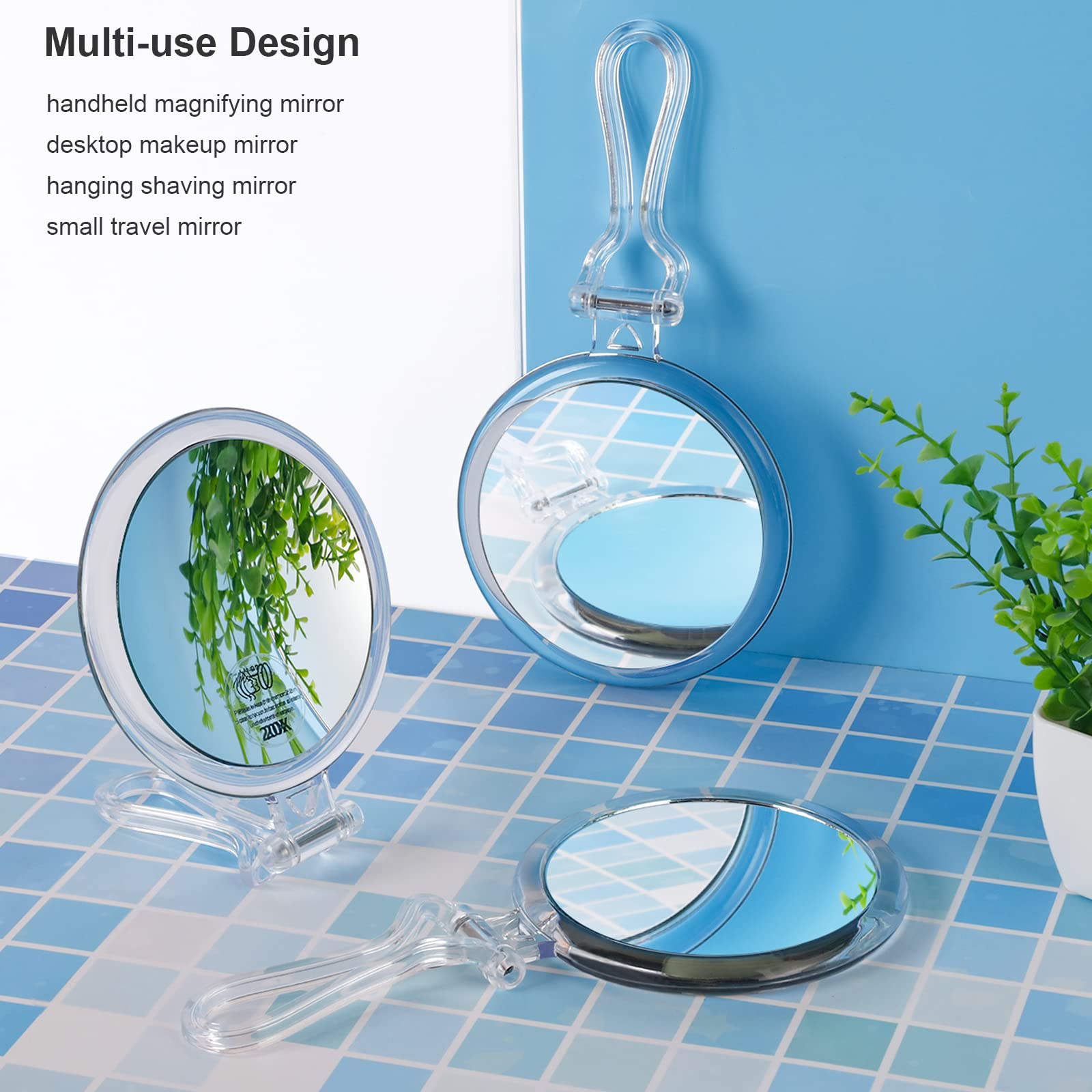 AMISCE 30x Magnifying Handheld Mirror, 2-Sided with Adjustable Stand, Portable, Acrylic Frame, 5'' Diameter, Perfect for Makeup, Shaving, Deep Cleaning