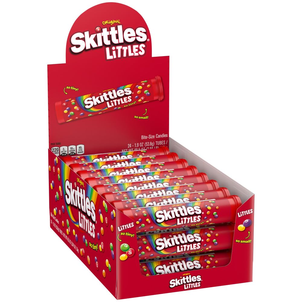 SKITTLES Littles Originals Rainbow St Patricks Day Mega Tubes Tiny Chewy Candy, 45.6 Oz, 24 Ct Bulk Box