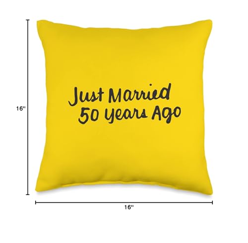 Happy 50th Wedding Golden Anniversary Gifts Store 50th Wedding Anniversary Just Married 50 Years Ago Throw Pillow, 16x16, Multicolor