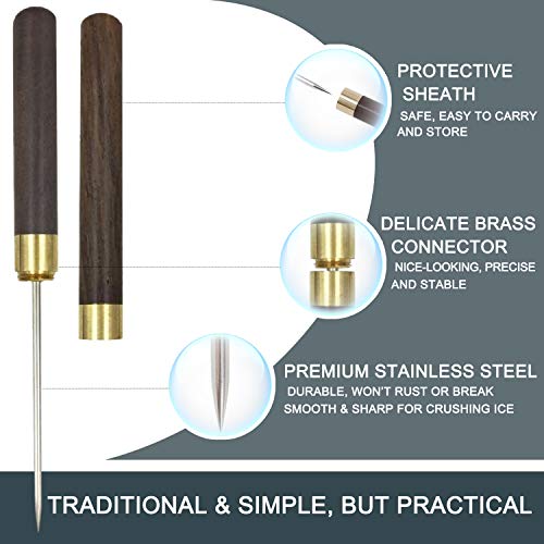 Ice Picks in Gift Box - Premium Stainless Steel Ice Picks Kitchen Tool with Wooden Handle Safety Cover Portable for Bars Restaurant Home Bartender Picnics Camping, 1PCS (EbonyWood 9")