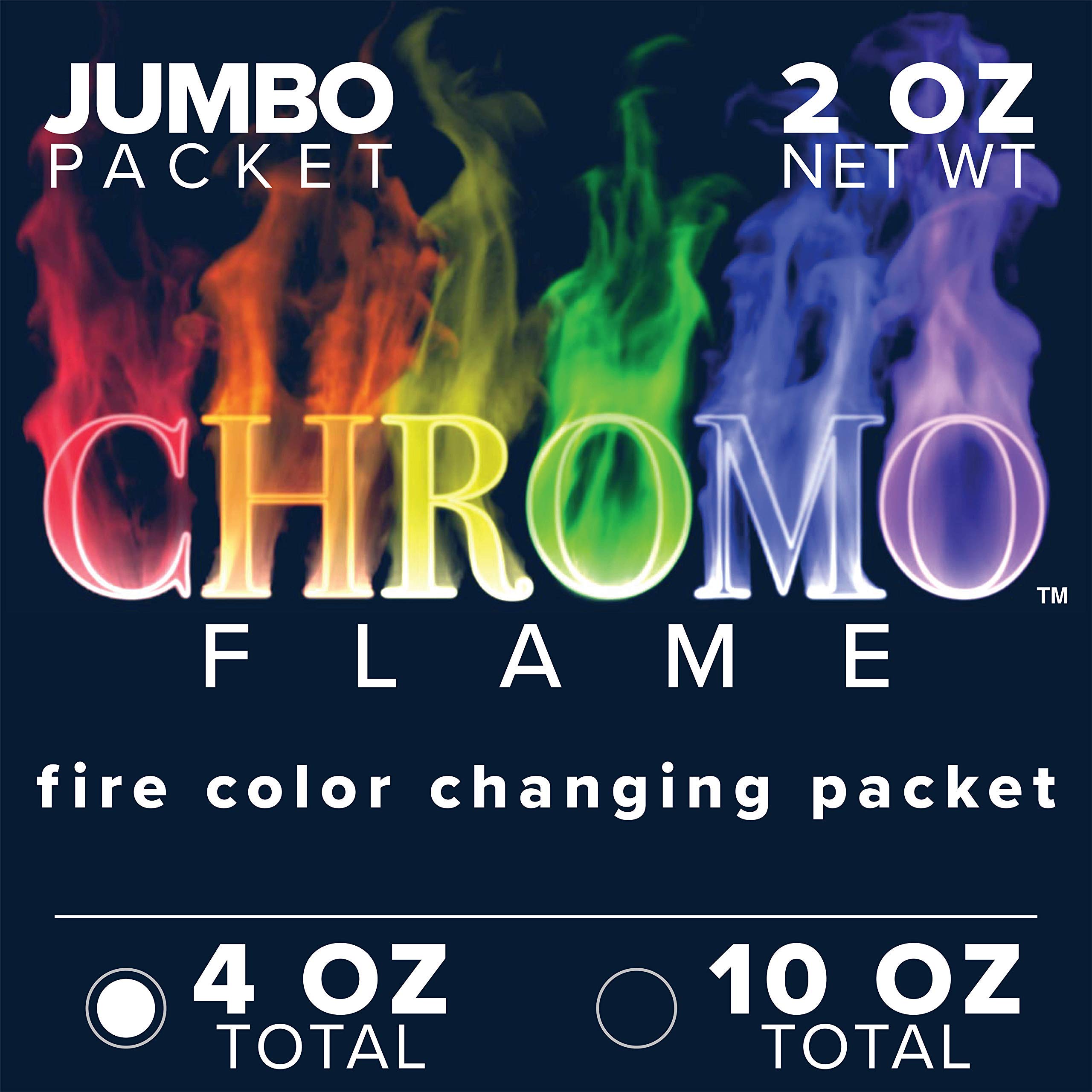 CHROMO FLAME Fire Color Changing Packets for Fire Pit, Campfire, Bonfire, Outdoor Fireplace | Mystic, Rainbow, Magic, Colorful Flames | 4 oz Total, 2-2 oz Jumbo Packets
