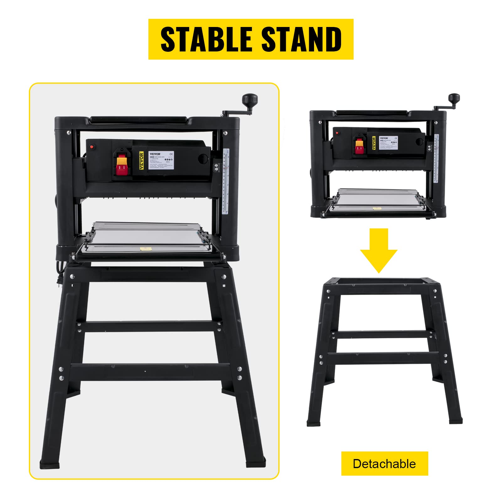 Mophorn Thickness Planer, 13" Width, 8000 RPM Worktable Benchtop Planer, 15Amp 1800W Powerful Motor, 6m/min Feeding Speed 0.2"-6.3"Cutting Thickness Planer, w/Iron Stand Dust Exhaust for Woodworking