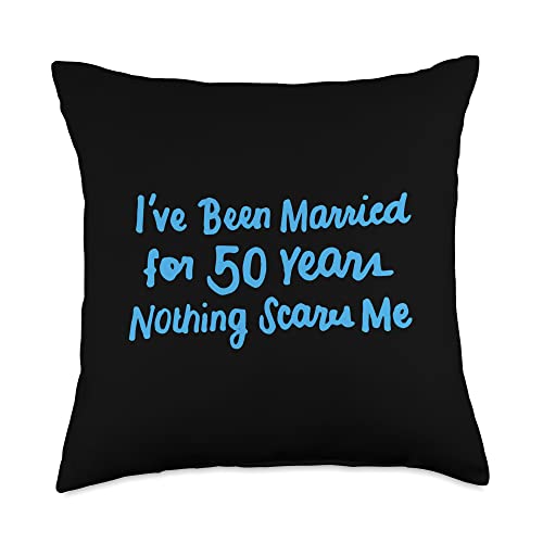 Happy 50th Wedding Golden Anniversary Gifts Store Couples Married 50 Years-Funny 50th Wedding Anniversary Throw Pillow, 18x18, Multicolor