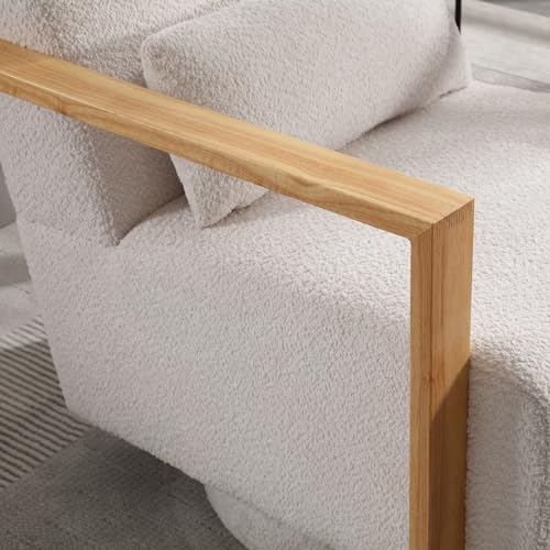 30.5" W Swivel Modern Boucle Upholstered Accent Chair with Solid Wood Armrests, Comfy Lounge Reading Chair, Side Armchair for Hotel Bedroom Living Room Office Nursery Room (Ivory)