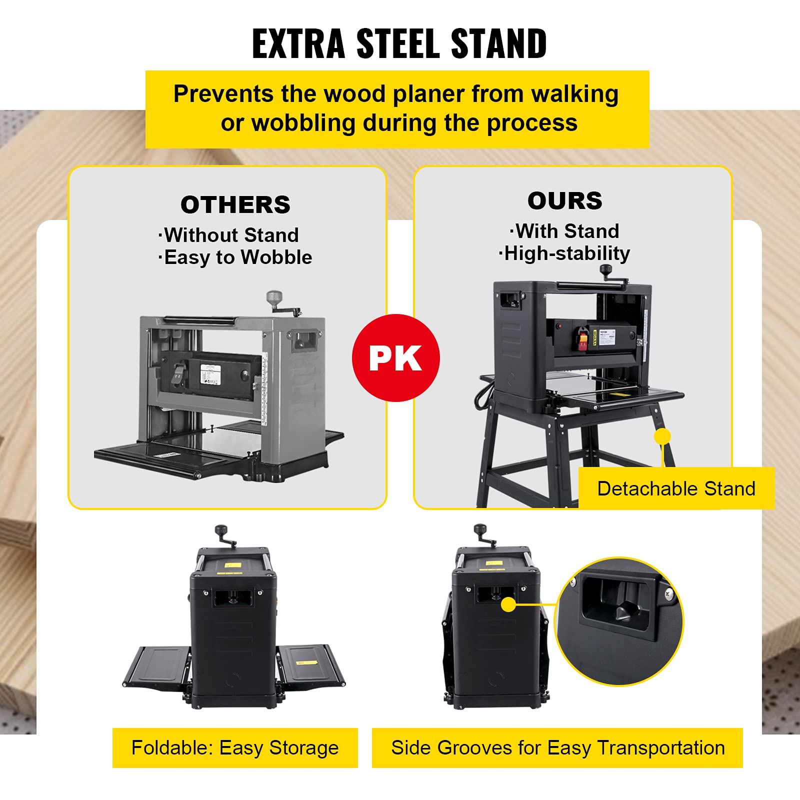 Mophorn Thickness Planer, 13" Width, 8000 RPM Worktable Benchtop Planer, 15Amp 1800W Powerful Motor, 6m/min Feeding Speed 0.2"-6.3"Cutting Thickness Planer, w/Iron Stand Dust Exhaust for Woodworking