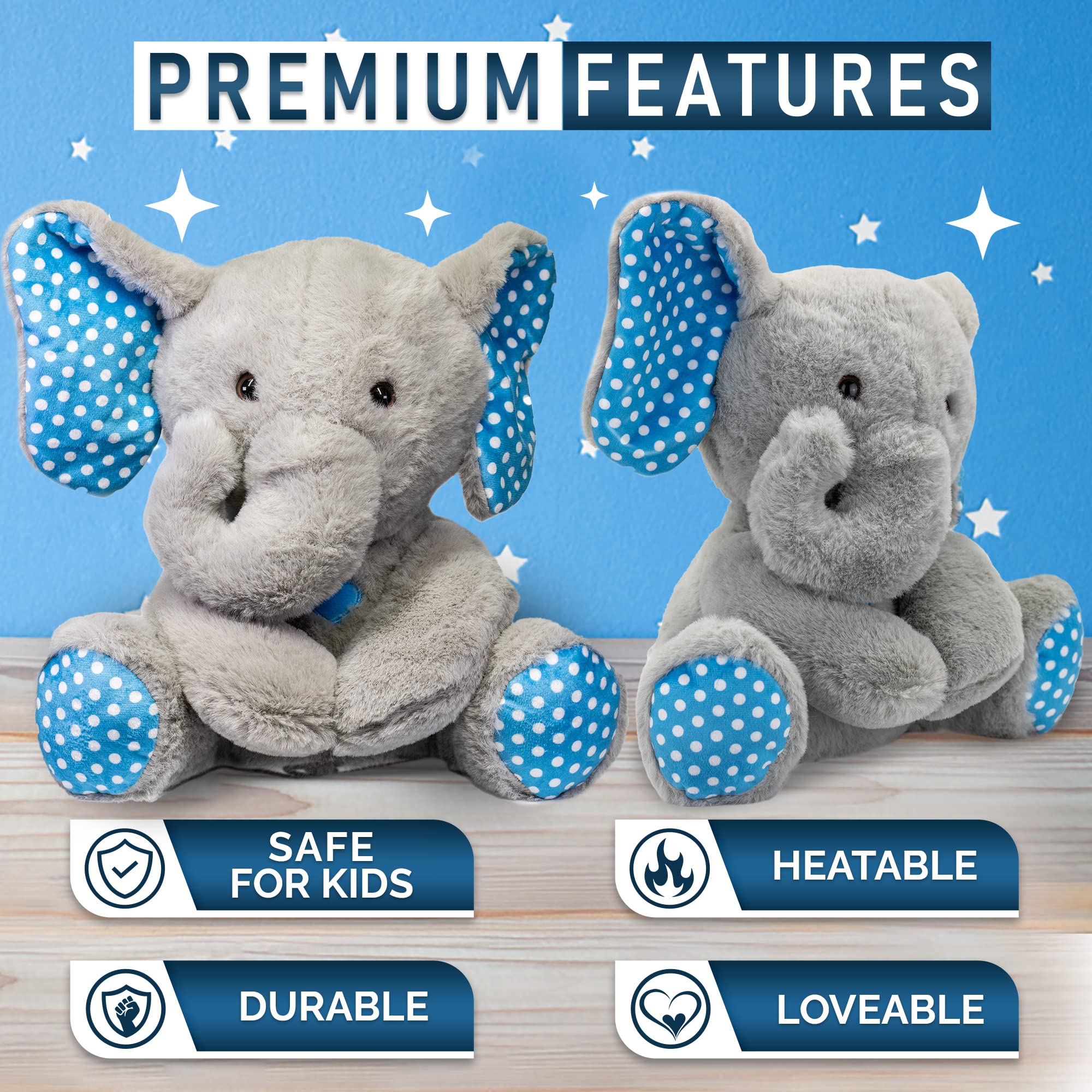 Lil Snuggers Warm and Snuggly, Lavender Scented Stuffed Animal, Elephant Male with Blue Accents