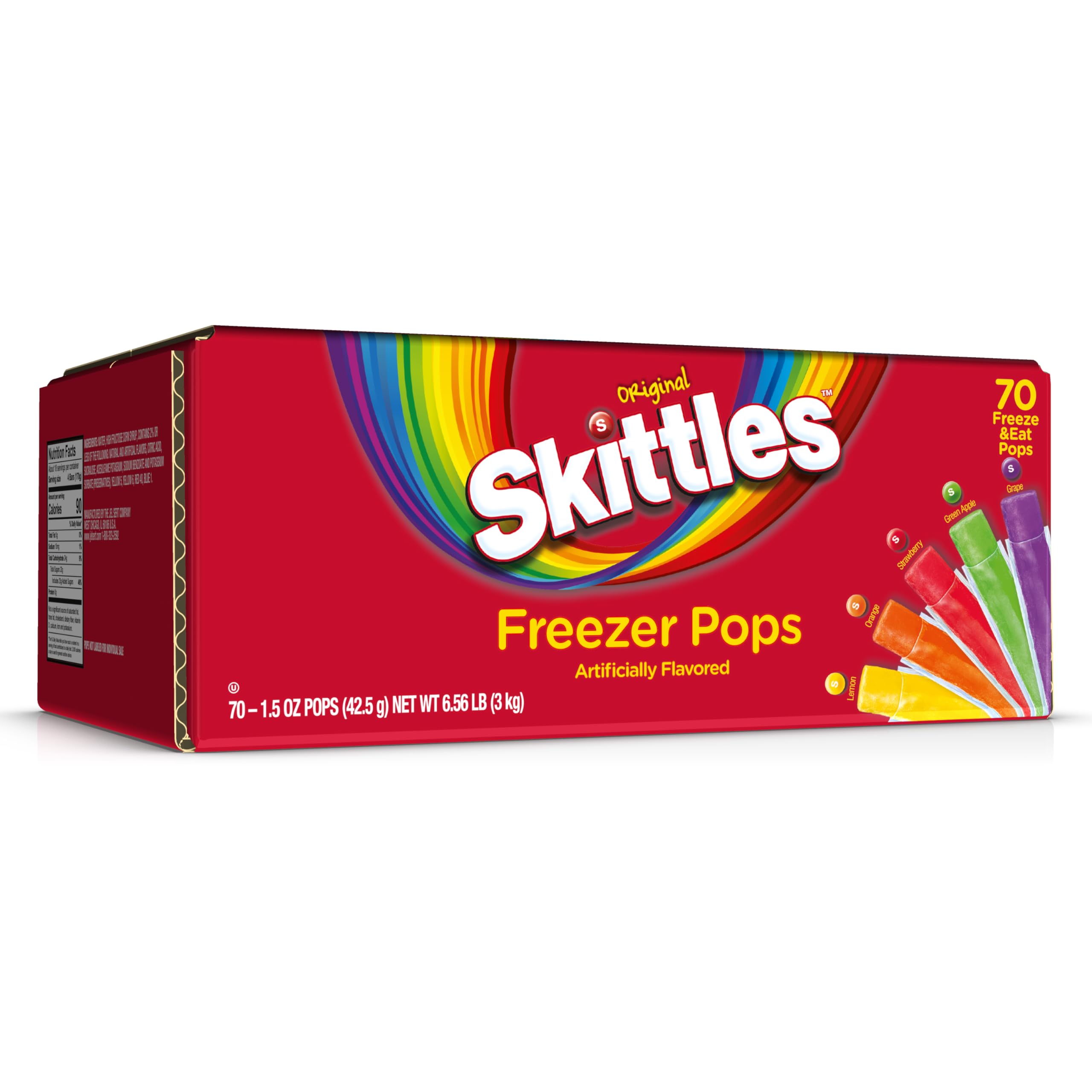 Skittles Fat Free Freezer Bars, Assorted Flavors, 1.5 Oz Bars, 70 Ice Bars