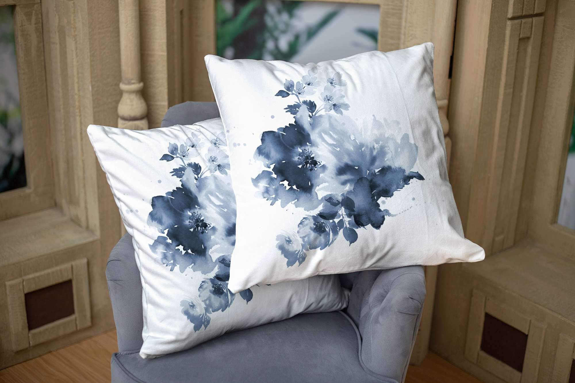HerysTa Fun Pillow Cases, 18X18 Pillow Case Pack of 2 Invisible Zipper Cushion Cases Halloween Bouquet Spring Delicate Watercolor Wedding Greeting Card Zippable Pillow Case