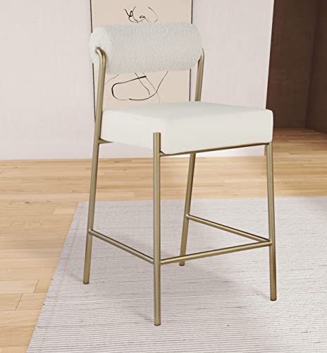 Meridian Furniture 587Cream-C Carly Collection Modern | Contemporary Vegan Leather/Boucle Fabric Upholstered Counter Stool, 19" W x 22.5" D x 37" H, Cream
