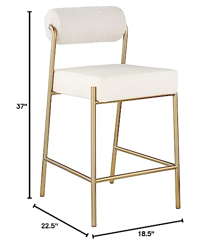 Meridian Furniture 587Cream-C Carly Collection Modern | Contemporary Vegan Leather/Boucle Fabric Upholstered Counter Stool, 19" W x 22.5" D x 37" H, Cream