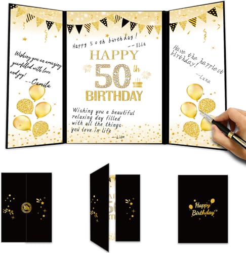 Black Gold 50th Birthday Guest Book Alternative Happy 50th Birthday Signature Certificate 50 Years Old Signature Guest Book Great 50th Birthday Gifts 50th Birthday Party Supplies for Men Women