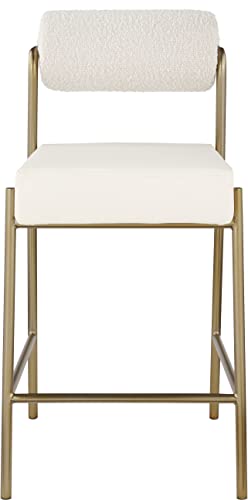 Meridian Furniture 587Cream-C Carly Collection Modern | Contemporary Vegan Leather/Boucle Fabric Upholstered Counter Stool, 19" W x 22.5" D x 37" H, Cream