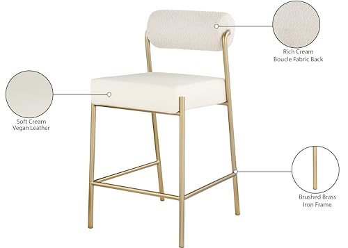 Meridian Furniture 587Cream-C Carly Collection Modern | Contemporary Vegan Leather/Boucle Fabric Upholstered Counter Stool, 19" W x 22.5" D x 37" H, Cream
