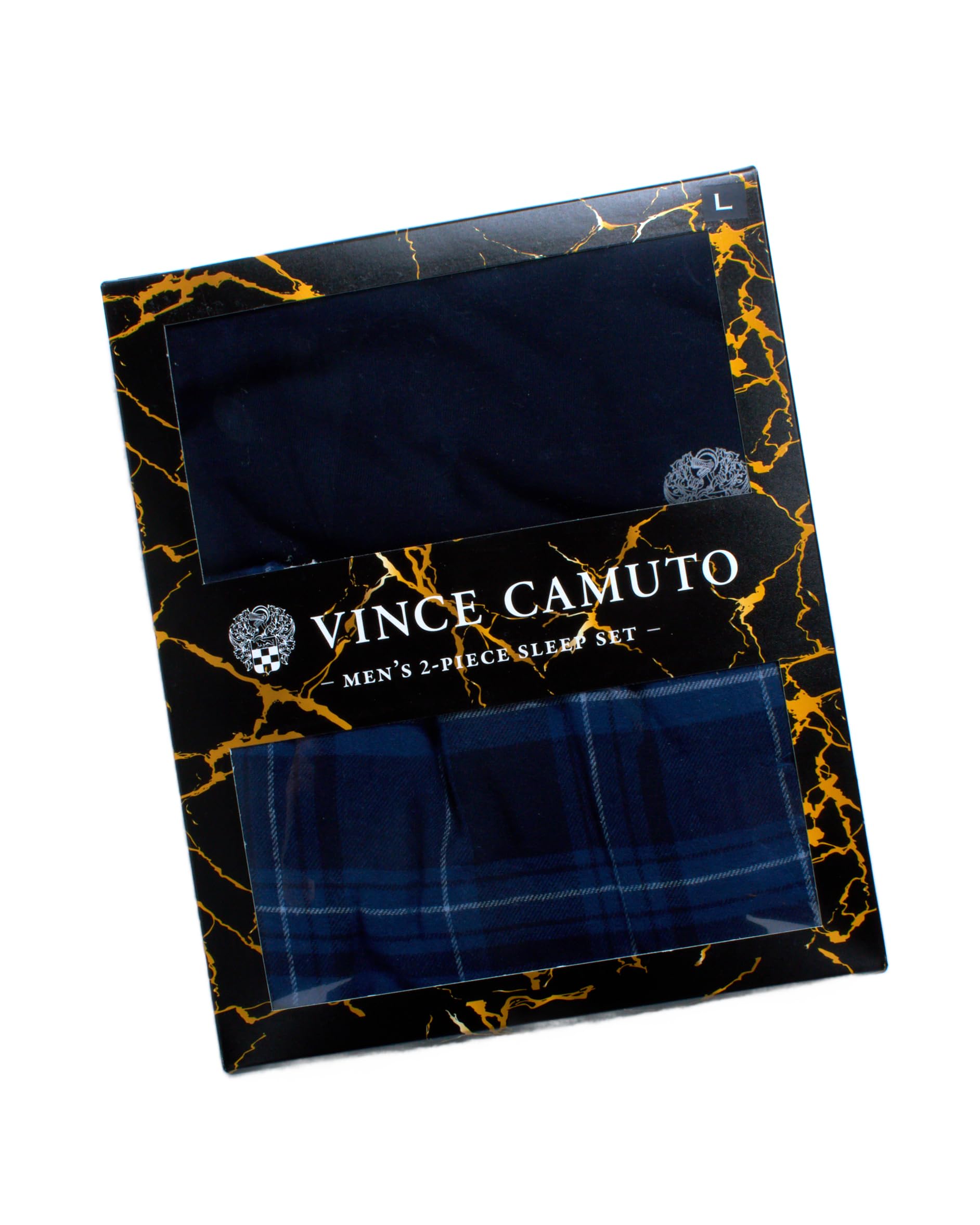 Vince Camuto Men's Pajama Set - 2 Piece Short Sleeve T-Shirt and Fleece Lounge Pants Pajamas for Men (S-XL), Size Medium, Navy/Denim Plaid