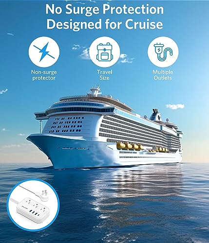 BESTEK Travel Power Strip, Cruise Ship Essentitals with USB C,Flat Plug Extension Cord with 3 Outlets 4 USB Ports(1 PD20W),5 ft Desk Wall Outlets Extender,Non Surge Protector for Cruise