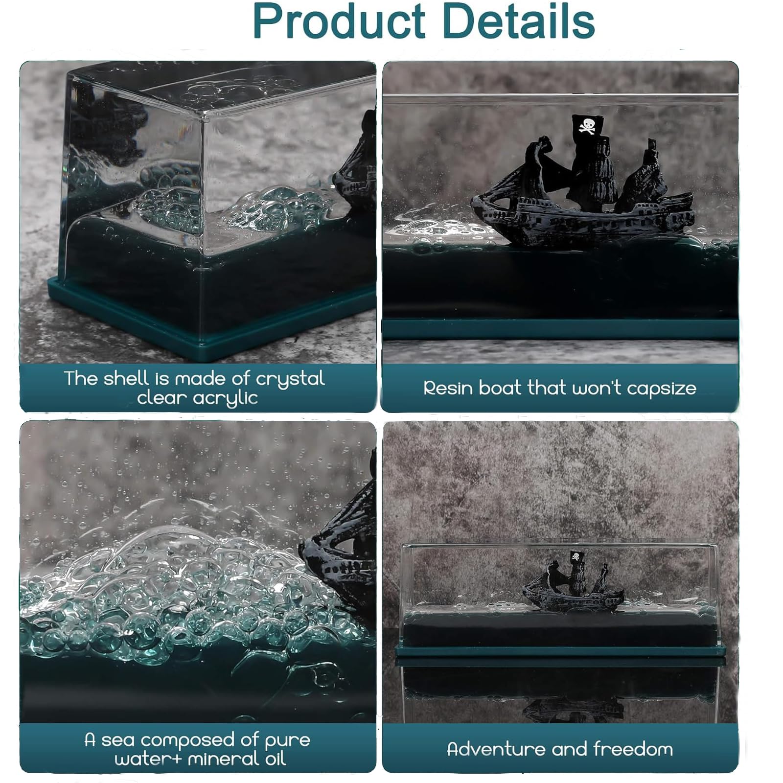 Chilifuli Cruise Ship Fluid Drift Bottle, Unsinkable Boat in a Box, Titanic Model Liquid Wave Decoration, That No Longer Sinks Toy, for Car Display Cases and Gifts-A