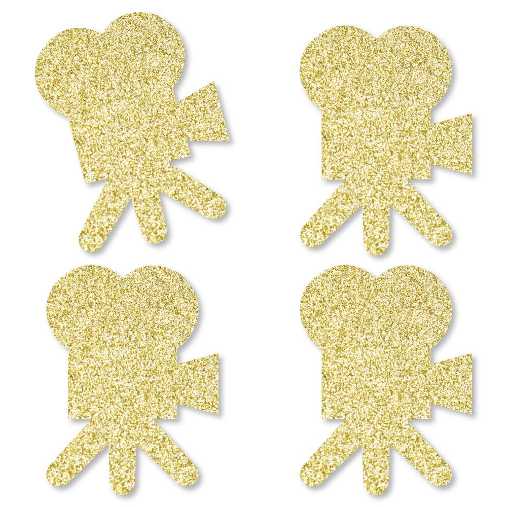Big Dot of Happiness Gold Glitter Movie Camera - No-Mess Real Gold Glitter Cut-Outs - Red Carpet Hollywood Movie Night Party Confetti - Set of 24