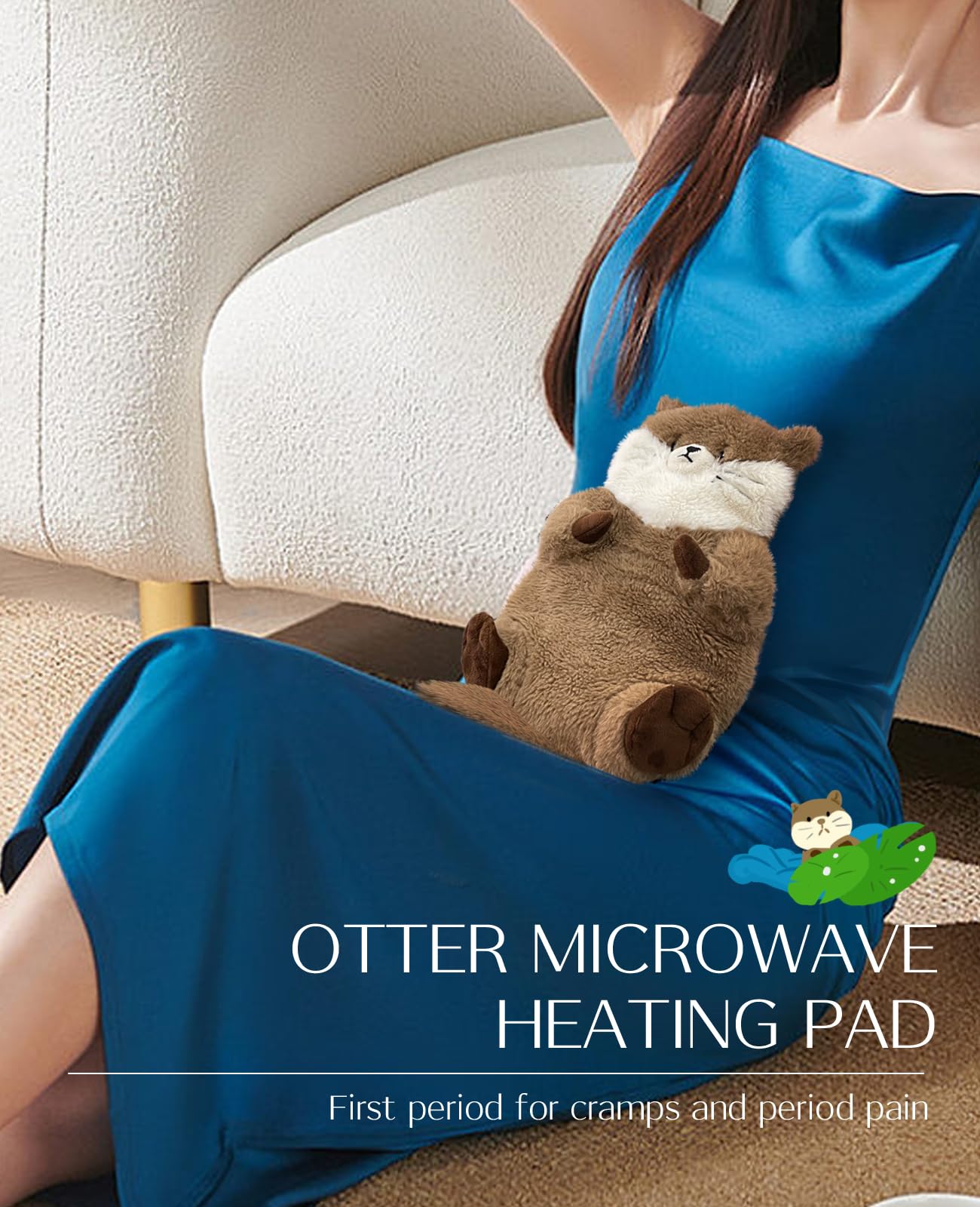 COMOIL Otter Microwave Heating Pad,Removable Weighted Heated Stuffed Animal,15"*8"Adorable Soft Short Plush Heat Pack for Relief