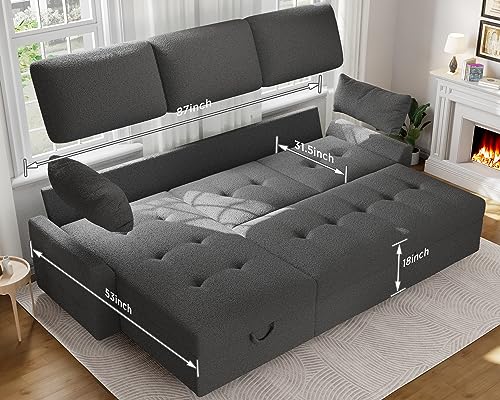 papababe Convertible Sofa Bed, Modern Tufted Sleeper Sofa, Pull Out Couch Bed with Chaise, Sleeper Sectional Sofa for Living Room (Boucle Grey)