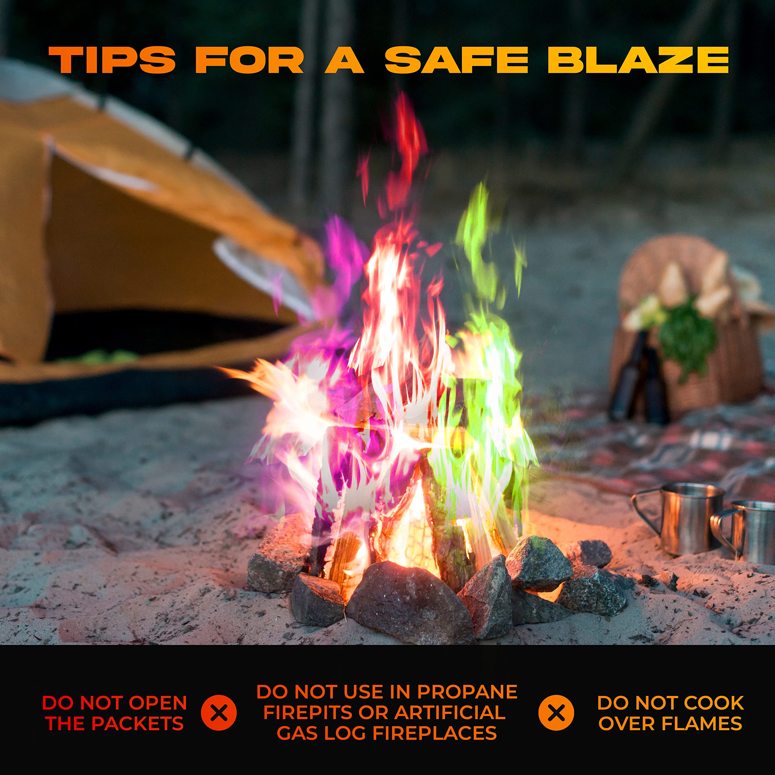 Fire Color Changing Packets Fire Pit (25 Pack) - Perfect for Any Campfire, Bonfire & Outdoor Fireplaces - Perfect Magic Cosmic Mystical Campfire Accessories - Camping Games