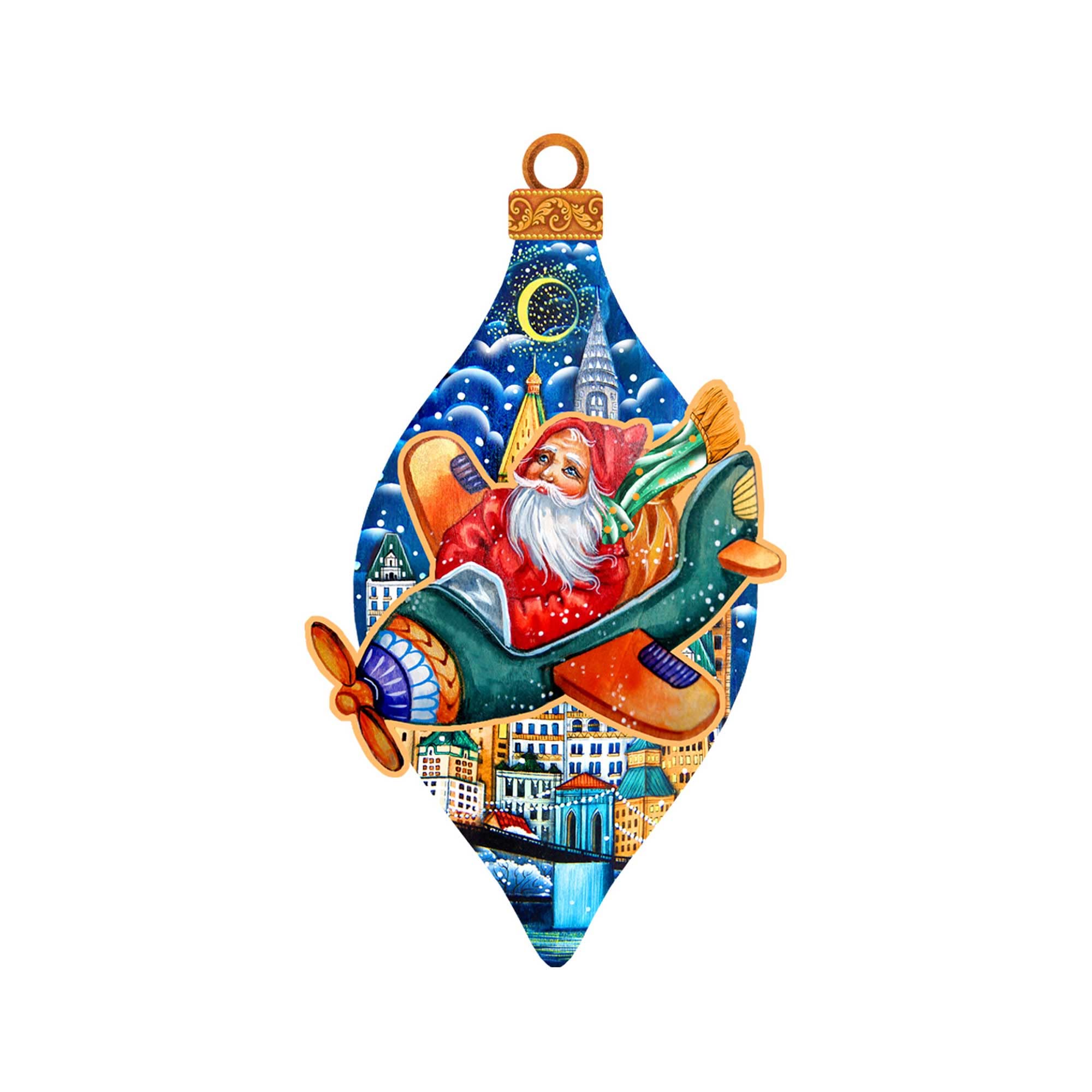 Air Plainer Santa Christmas Wooden Ornaments Set of 2 by G. DeBrekht 8116 - Designocracy