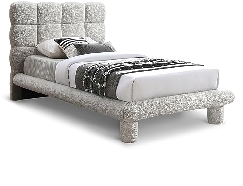 Meridian Furniture DecoCream-T Deco Collection Modern | Contemporary Twin Bed with Rich Cream Boucle Fabric and Deep Channel Biscuit Tufting, 49.25" W x 84.5" D x 45.5" H, Cream, Twin