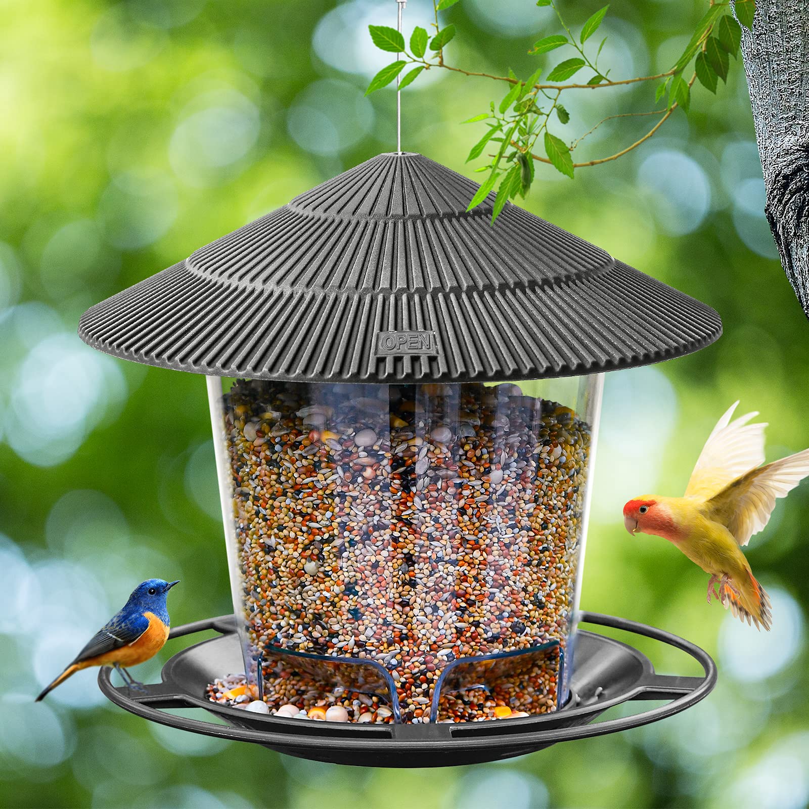 Hanizi Bird Feeders for Outside, Bird Feeder, Wild Bird Seed for Outside Feeders, Squirrel Proof Birds Feeder and Garden Decoration Yard for Bird Watchers (Grey)