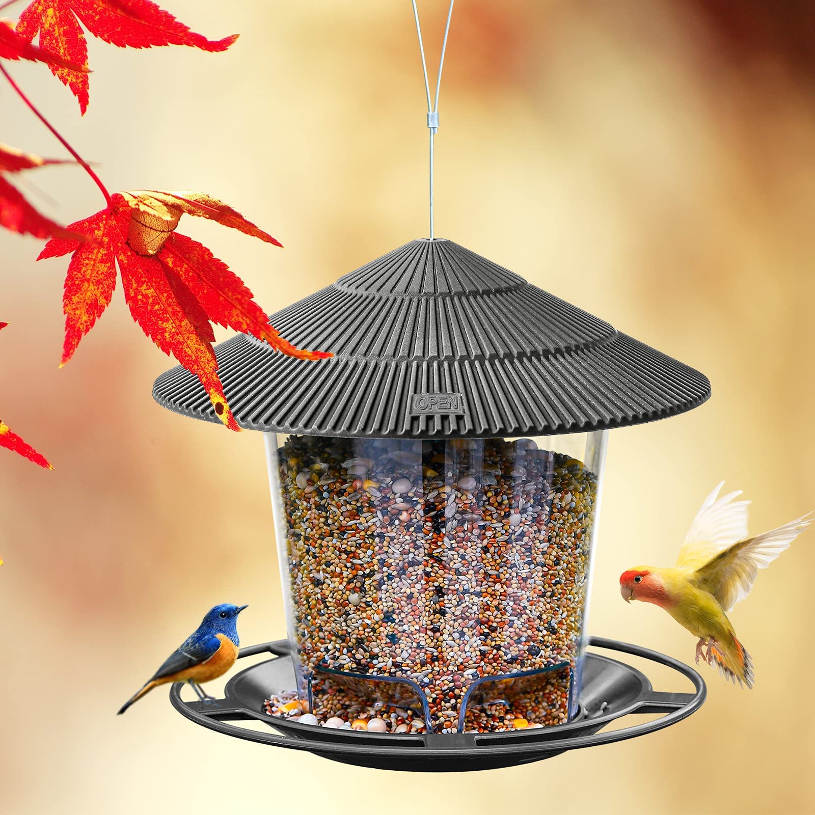 Hanizi Bird Feeders for Outside, Bird Feeder, Wild Bird Seed for Outside Feeders, Squirrel Proof Birds Feeder and Garden Decoration Yard for Bird Watchers (Grey)