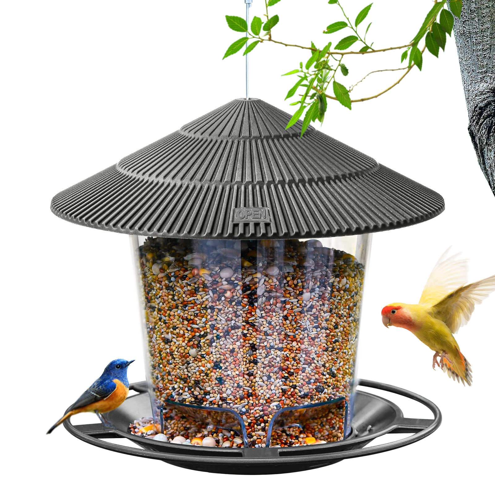 Hanizi Bird Feeders for Outside, Bird Feeder, Wild Bird Seed for Outside Feeders, Squirrel Proof Birds Feeder and Garden Decoration Yard for Bird Watchers (Grey)