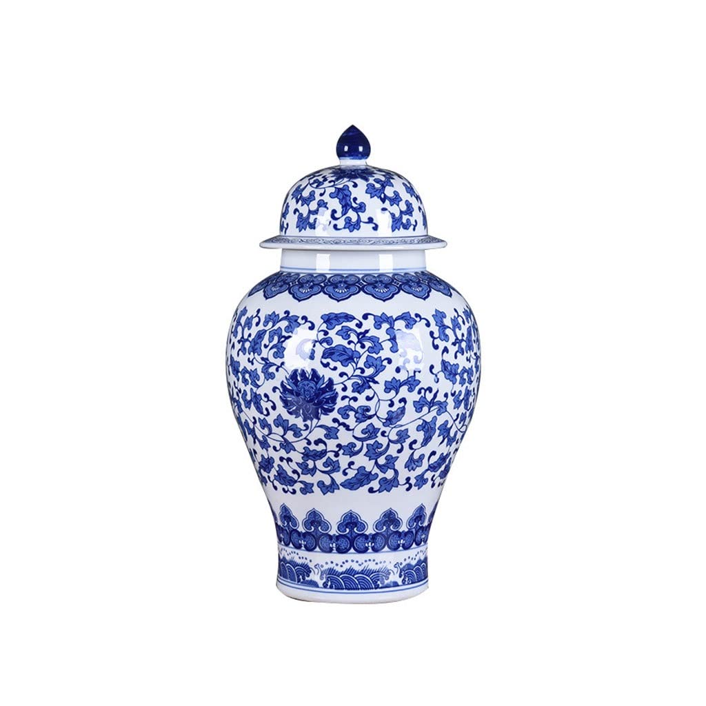 Chinese Blue &White Ginger Jar with Lid, Handmade Decorative Ceramic Temple Jar with Pattern, Storage Jar for Home Decoration Countertop Ornaments (Size : Small)
