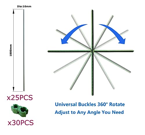 MTB Metal Garden Stakes 71 Inches, Steel Plant Stakes, Pack of 25, with Universal Buckles for DIY