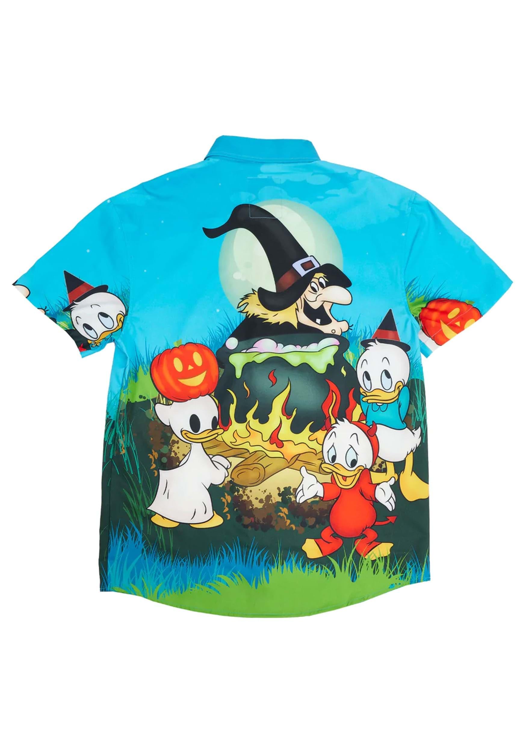 Loungefly Disney Huey, Dewey, & Louie Halloween Camp Shirt Medium Blue