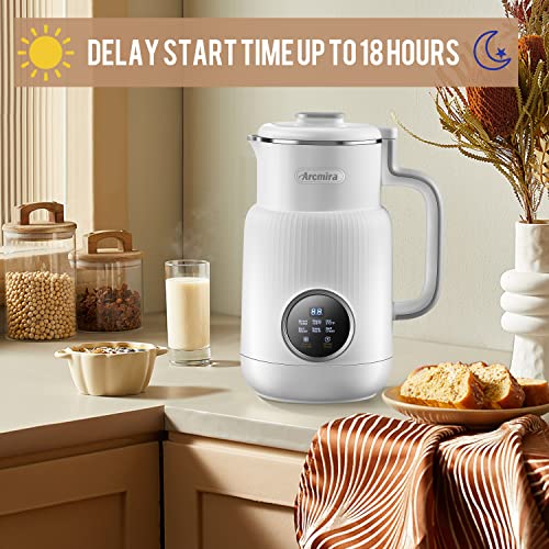 Arcmira Automatic Nut Milk Maker, 20 oz Homemade Almond, Oat, Soy, Plant-Based Milk and Dairy Free Beverages, Almond Milk Maker with Delay Start/Keep Warm/Boil Water, Soy Milk Maker with Nut Milk Bag, White