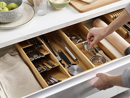 Joseph Joseph DrawerStore Compact Utensil Organizer For Kitchen Drawer Silverware, Flatware Tray, Large, Bamboo