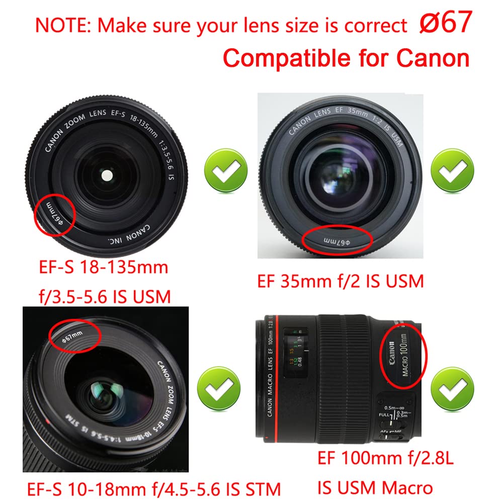 67MM Lens Cap Cover for Canon 77D 90D w/ EF-S 18-135mm Lens Cap Nikon D750 D780 w/ 18-105mm 16-85mm Lens Cap [2 Pack]