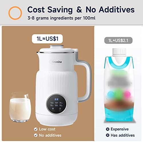 Arcmira Automatic Nut Milk Maker, 20 oz Homemade Almond, Oat, Soy, Plant-Based Milk and Dairy Free Beverages, Almond Milk Maker with Delay Start/Keep Warm/Boil Water, Soy Milk Maker with Nut Milk Bag, White