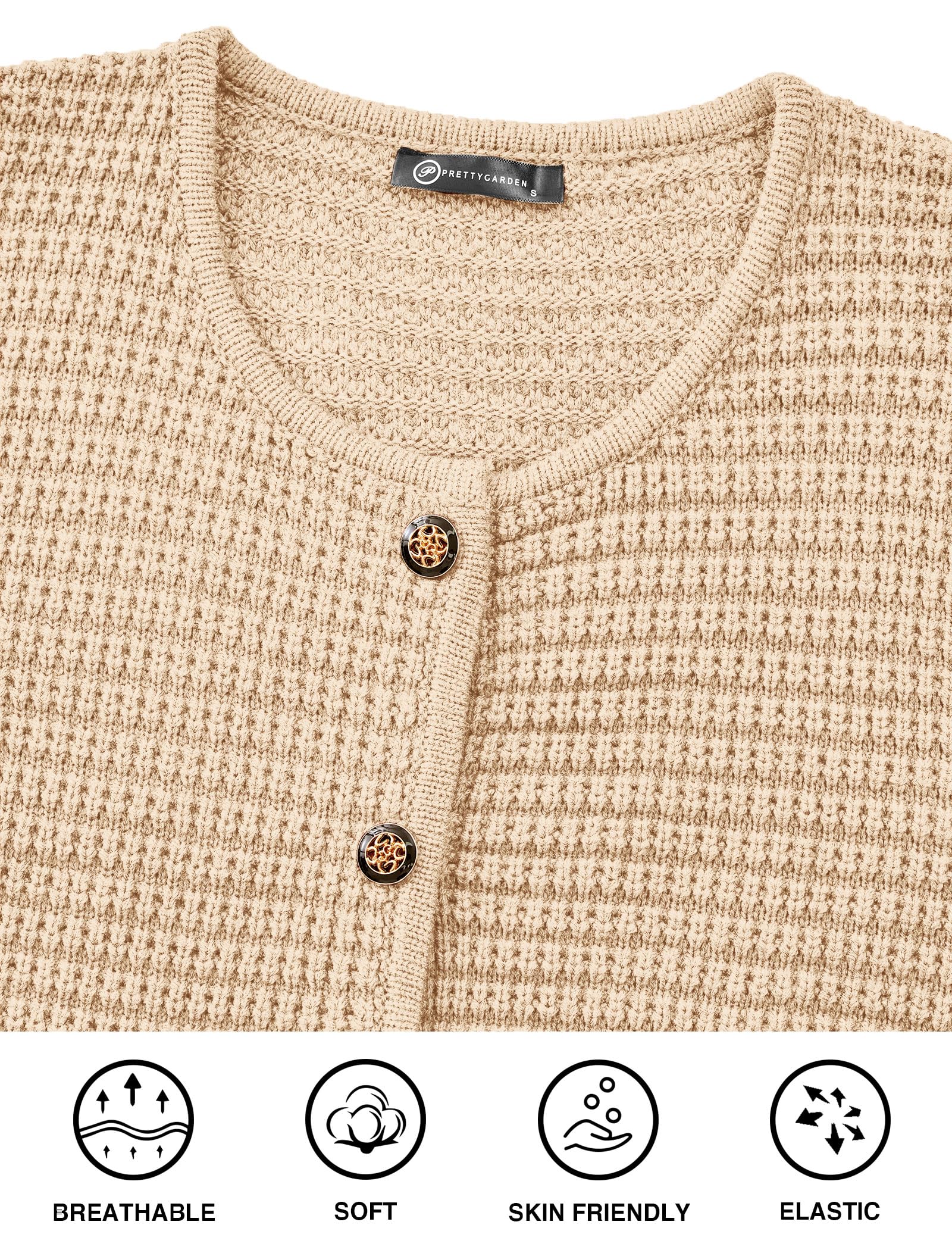 PRETTYGARDEN Women's Knit Cardigan Sweaters Fall Fashion Long Sleeve Open Front Button Down Trendy Casual Sweater Jacket (Beige, Large)