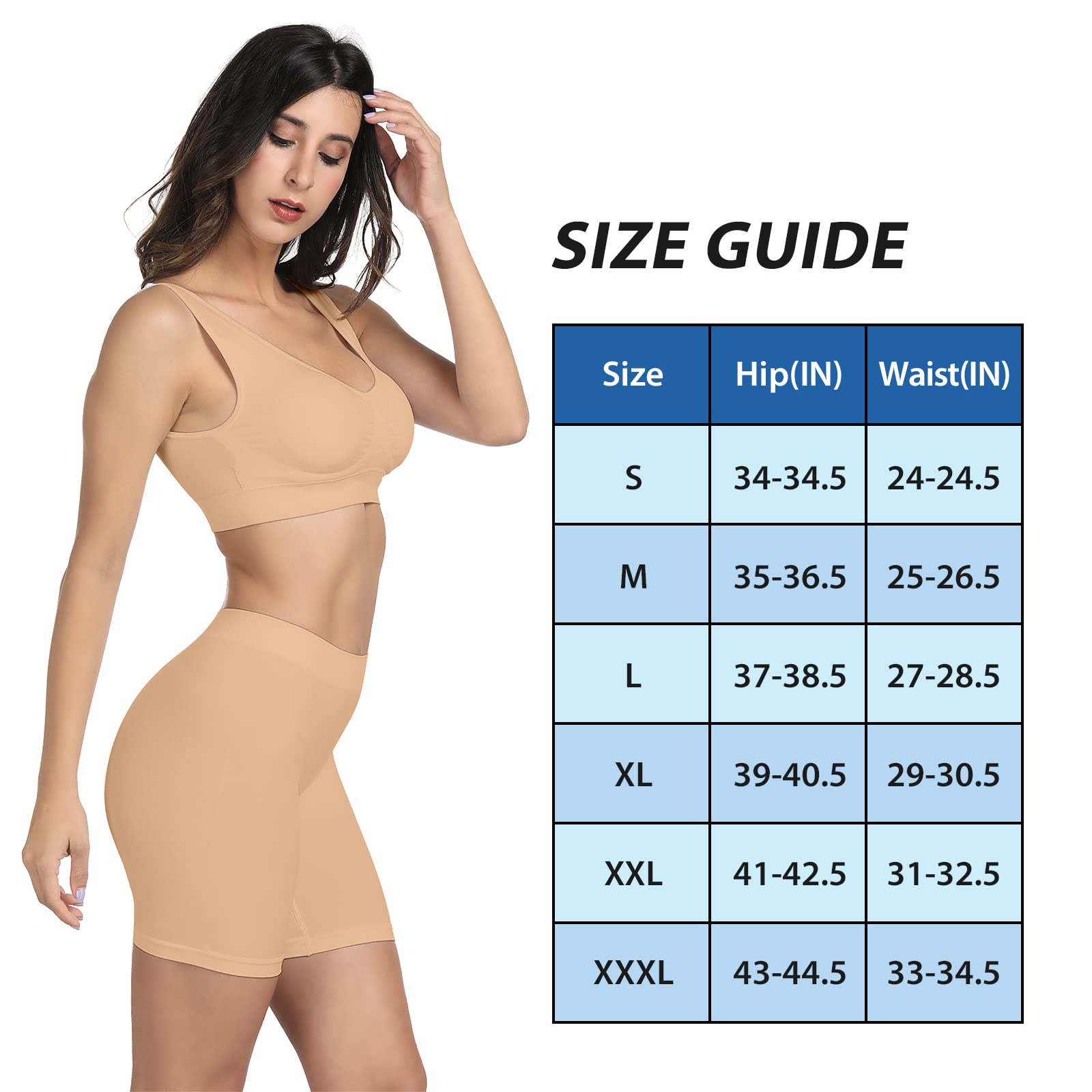 BESTENA 3 Pack Slip Shorts Womens Comfortable Seamless Smooth Slip Shorts for Under Dresses(3Nude,X-Large)
