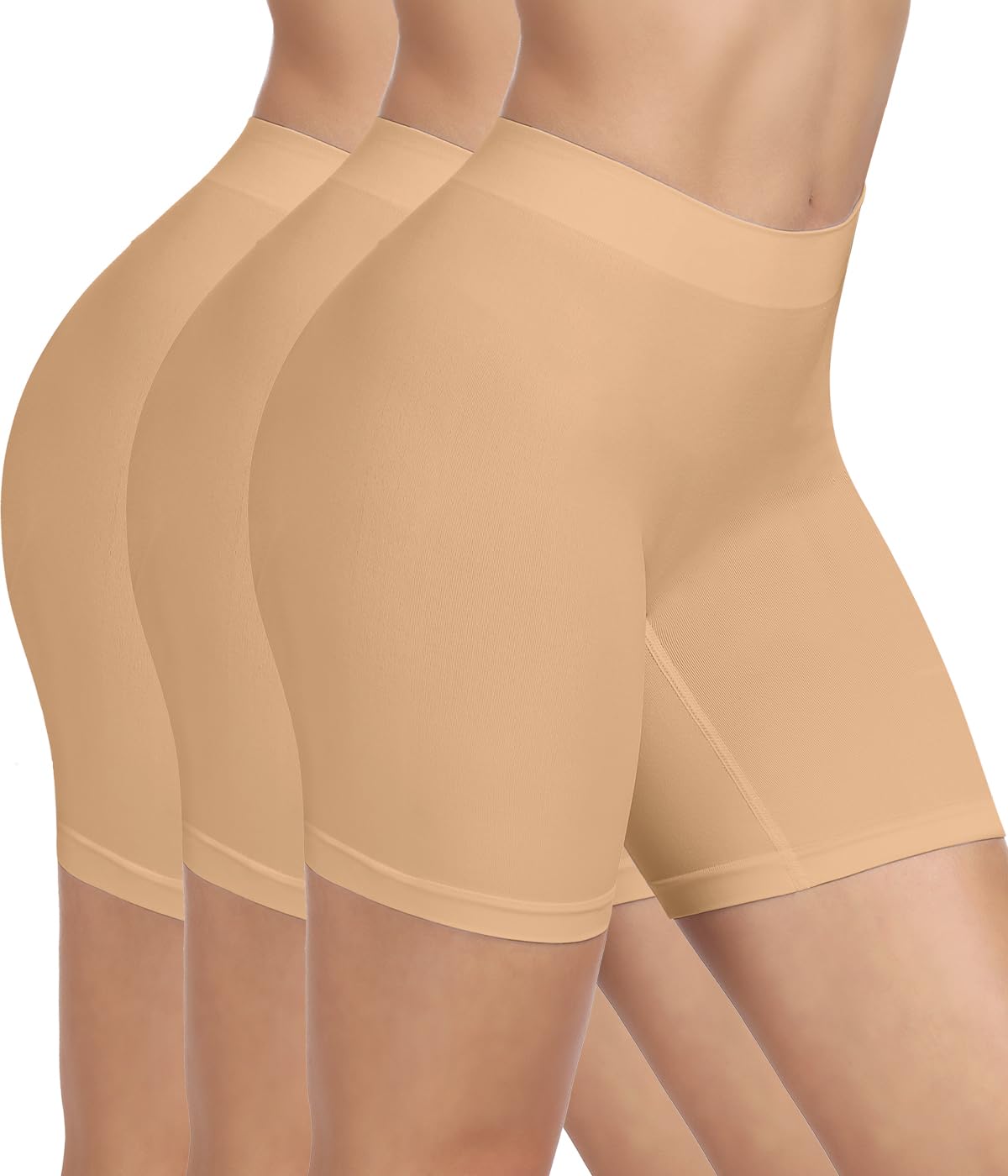 BESTENA 3 Pack Slip Shorts Womens Comfortable Seamless Smooth Slip Shorts for Under Dresses(3Nude,X-Large)