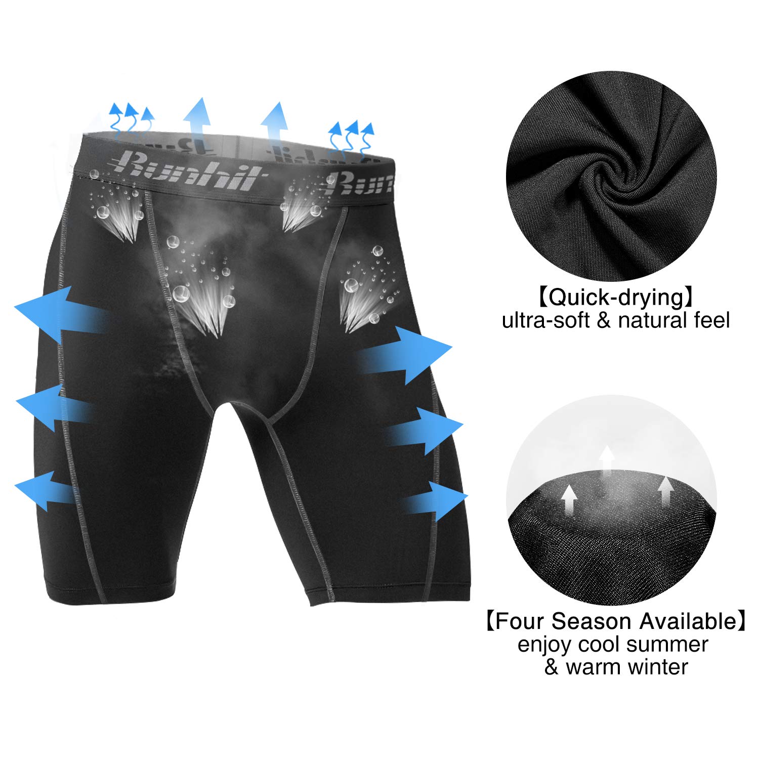Runhit 3 Pack Sports Compression Shorts Men with Phone Pockets,Spandex Underwear for Men Shorts Running Short Workout Athletic Base Layer