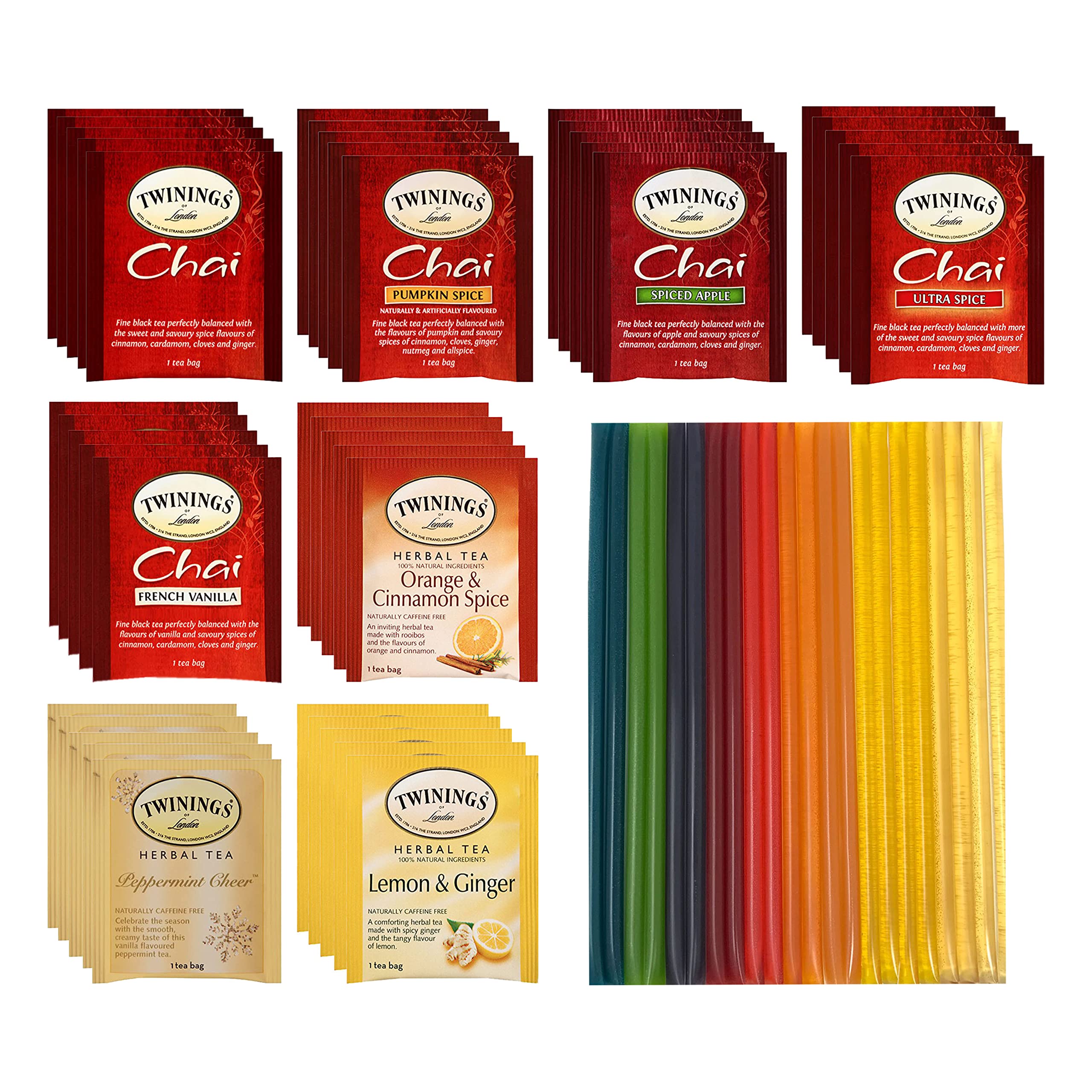 Tea Bunch Tea Variety Tea Bags 40 Tea Bags Individually Wrapped Herbal Tea Bags and Twinnings Black Tea Variety Pack Comes in 8 Types of Teas with 20 Honey Sticks 61.0 Count