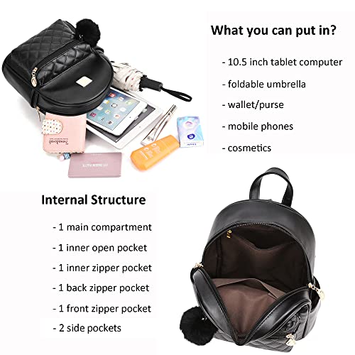 BESYIGA Quilted Mini Leather Backpack Purse for Women Ladies Cute Small Size Little Back Pack Bag Purple