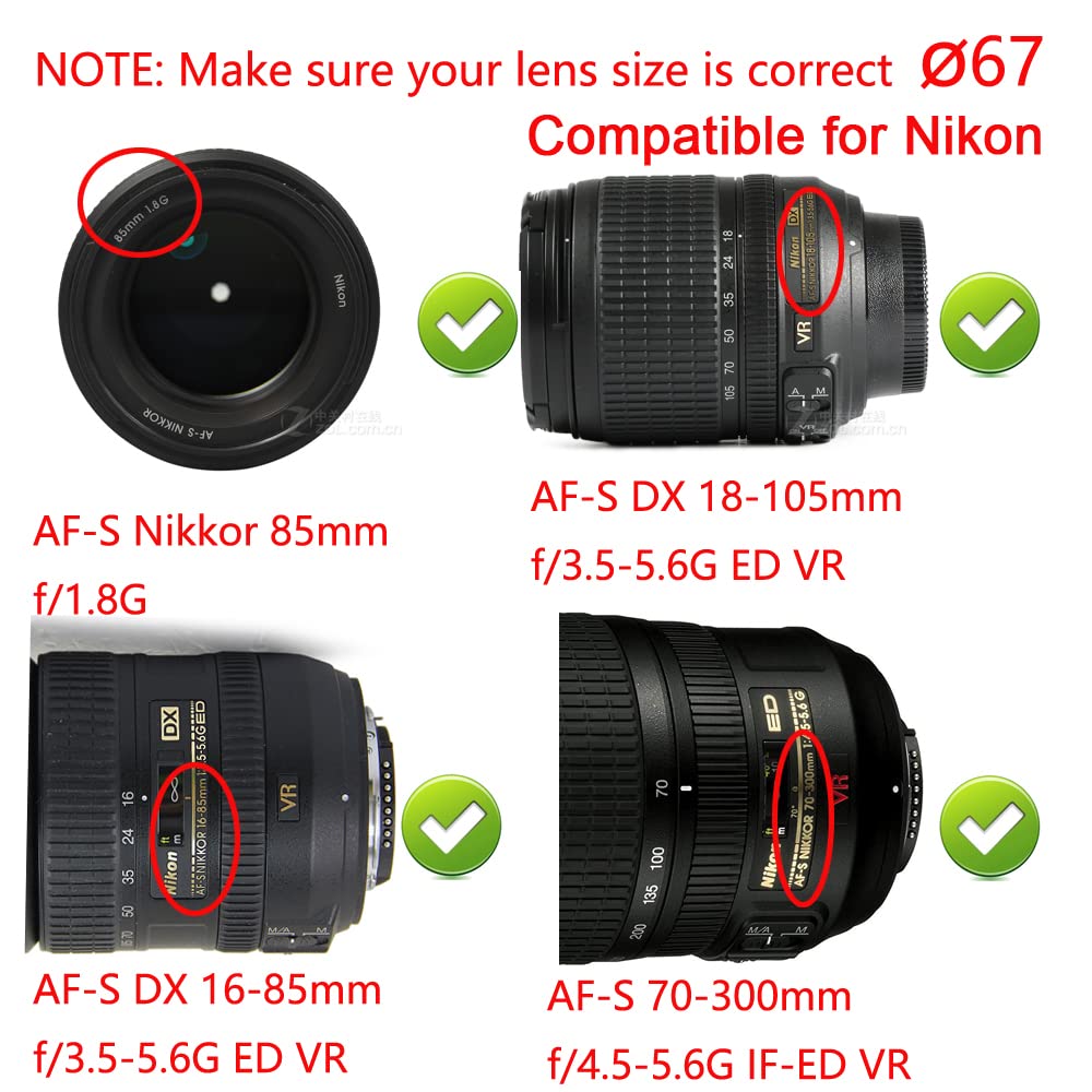 67MM Lens Cap Cover for Canon 77D 90D w/ EF-S 18-135mm Lens Cap Nikon D750 D780 w/ 18-105mm 16-85mm Lens Cap [2 Pack]