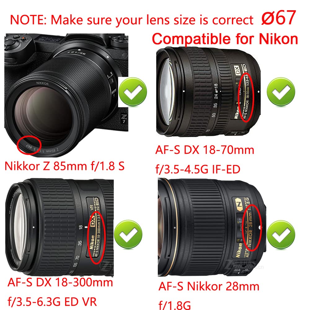 67MM Lens Cap Cover for Canon 77D 90D w/ EF-S 18-135mm Lens Cap Nikon D750 D780 w/ 18-105mm 16-85mm Lens Cap [2 Pack]